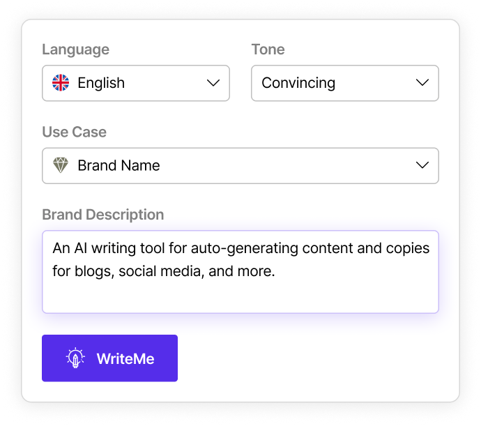 Brand Name Generator – Writeme.ai